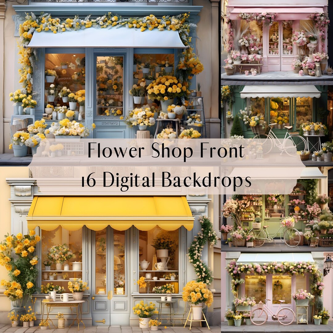 Spring Flower Shop Digital Backdrops, Family Portrait Kids Composite ...