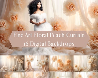 Fine Art Pink Floral Curtains Digital Backdrop, Studio Backdrops ...