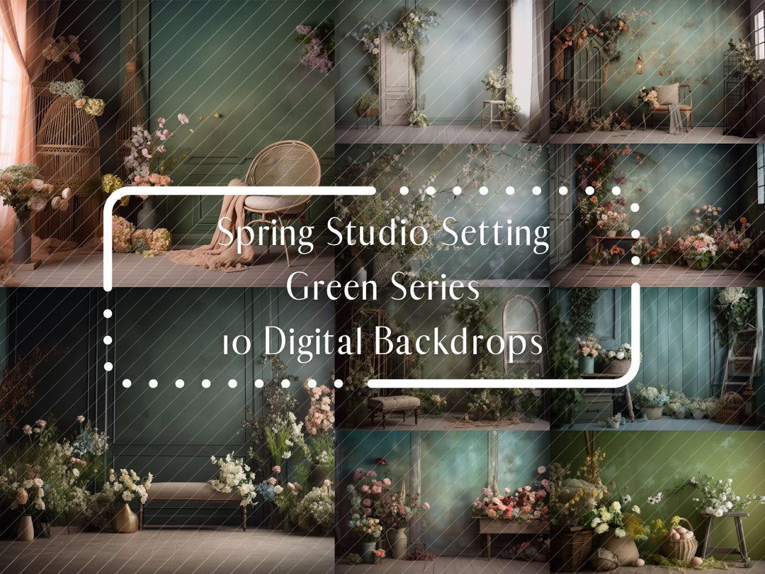 10 Spring Digital Backdrops Green Series, Mother's Day Mini Session ...