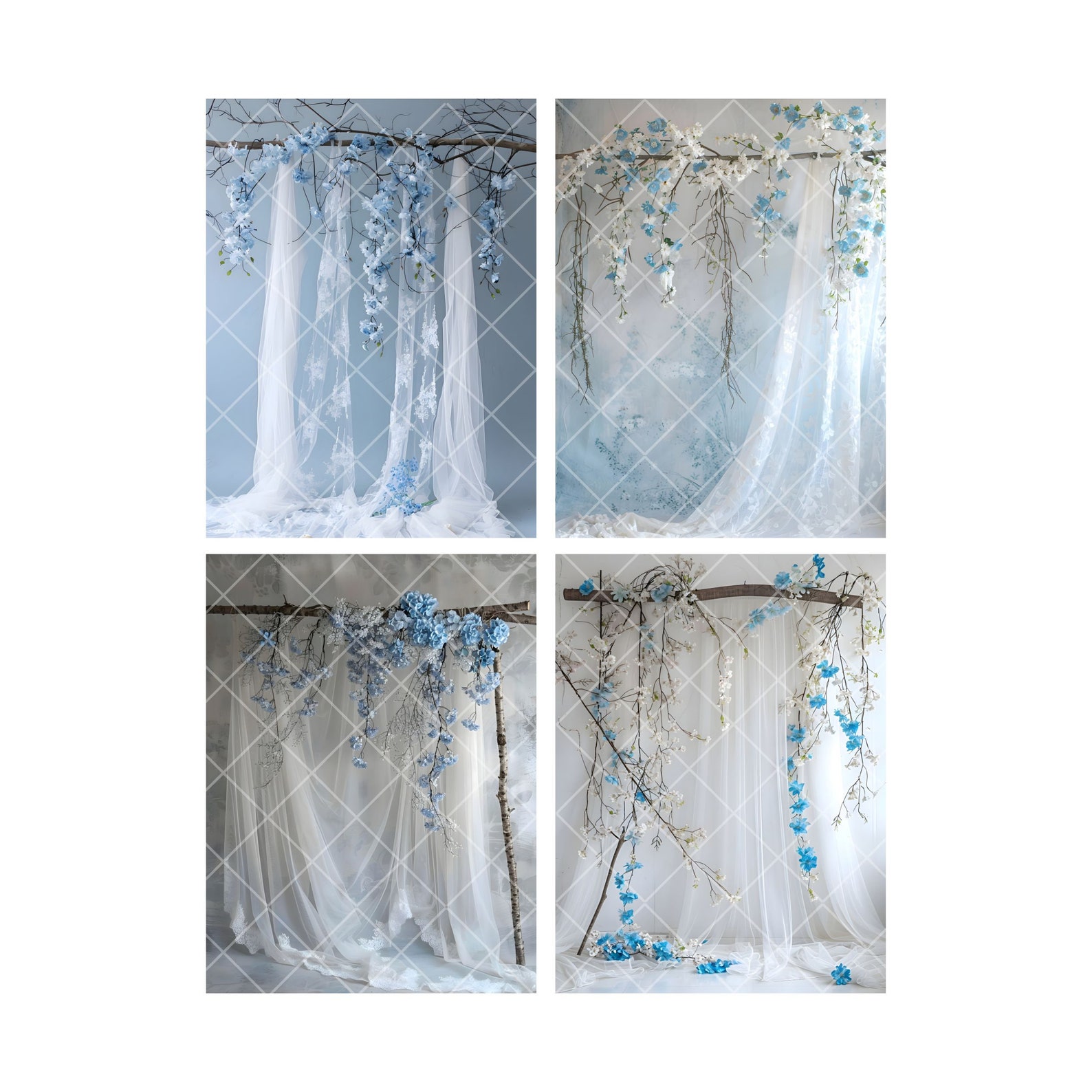 Fine Art Blue Floral Lace Drapery Digital Backdrops, Photoshop Overlays ...