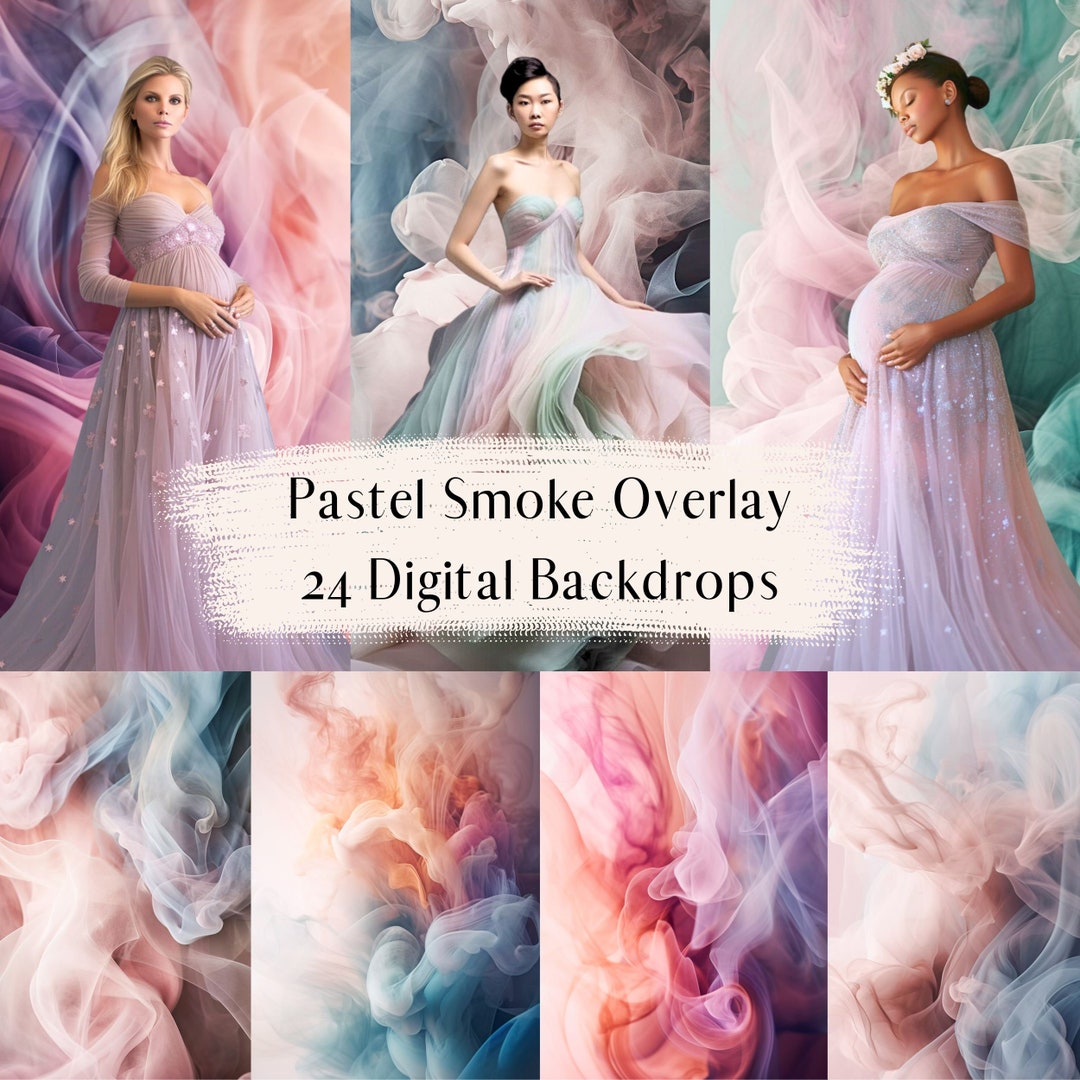 24 Pastel Smoke Digital Backdrop, Fine Art Texture Photoshop Overlays ...