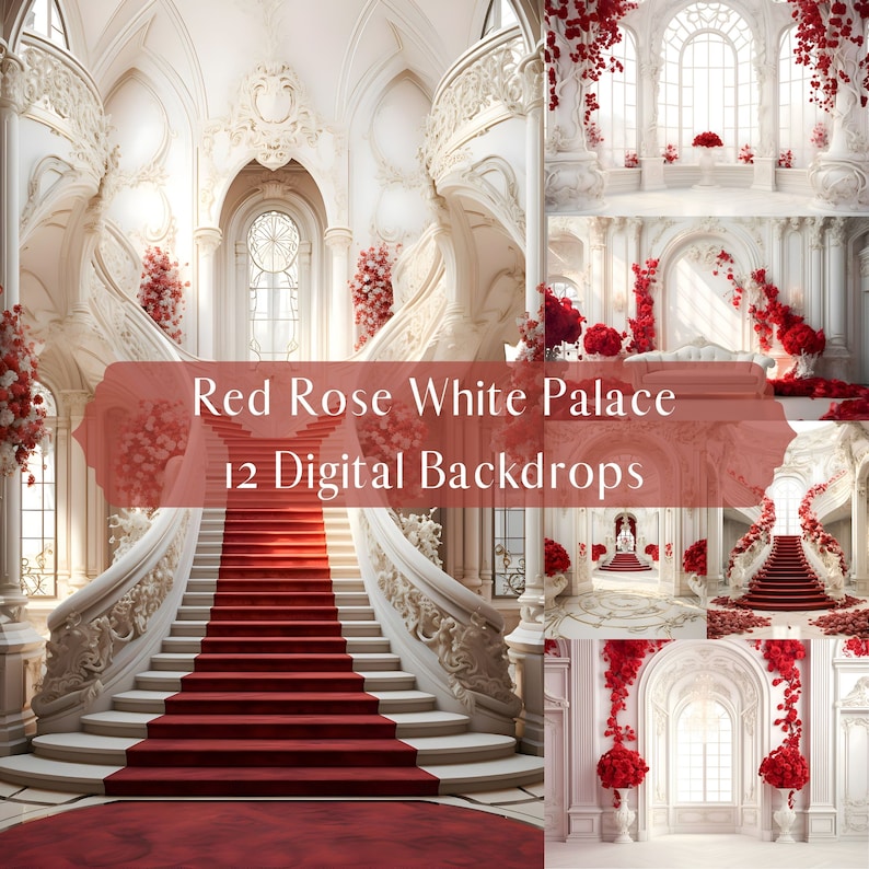 Red Rose White Palace Digital Backdrops, Wedding Family Maternity ...