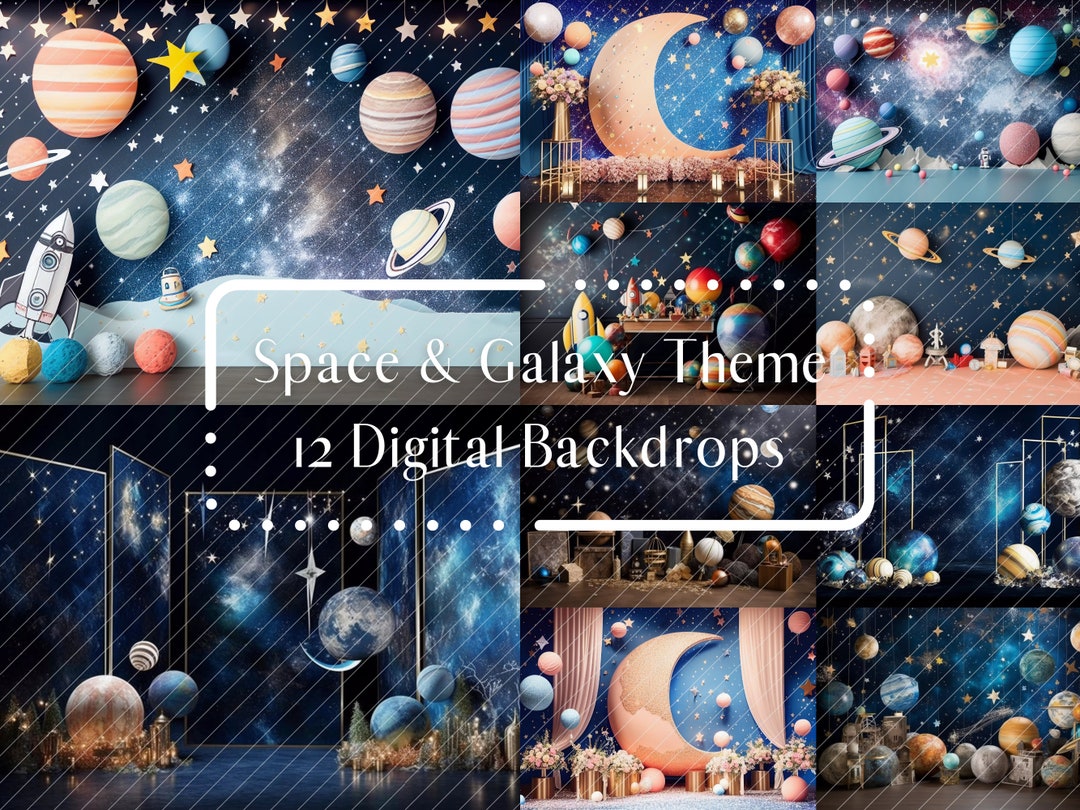 12 Space and Galaxy Theme Digital Backdrops, Kids Birthday Backdrops ...