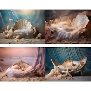Mermaid Shell Bed Digital Backgrounds, Enchanted Composite Photo ...