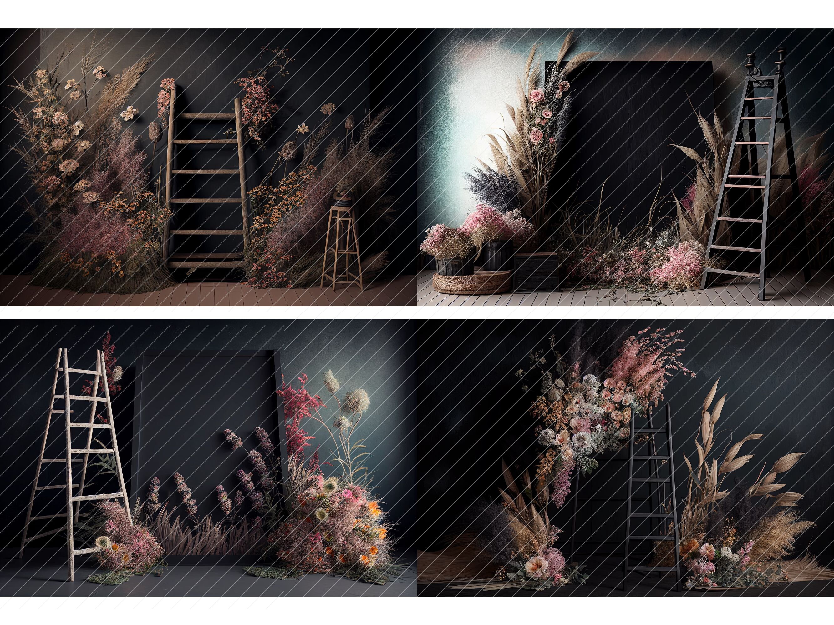 14 Moody Floral Studio Digital Backdrops, Maternity Backdrop Overlays ...