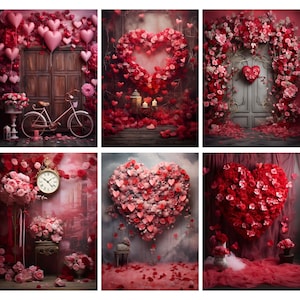 Valentines Red Heart Digital Backdrop Bundle, Photoshop Overlays ...