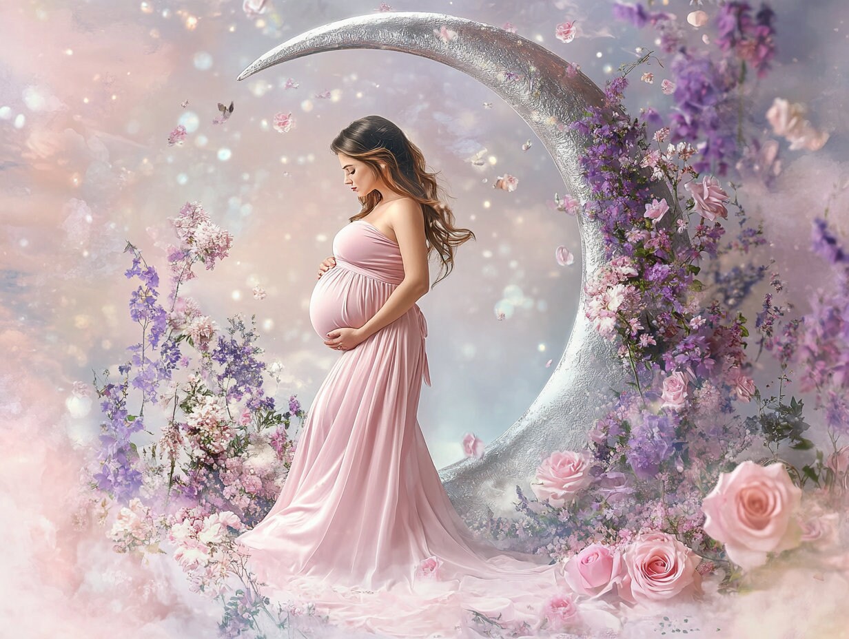 Romantic Floral Moon Digital Backdrops, Maternity Wedding Portrait ...