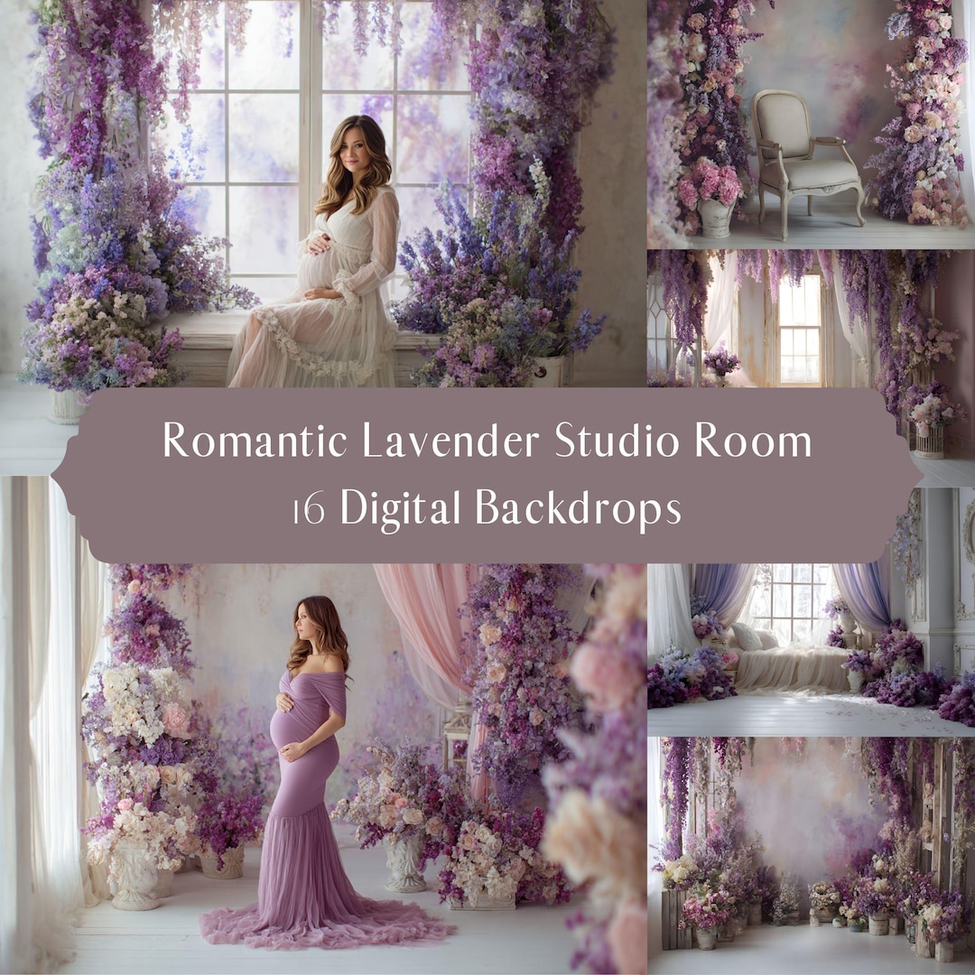 Lavender Floral Room Digital Backdrops, Maternity Wedding Portrait ...