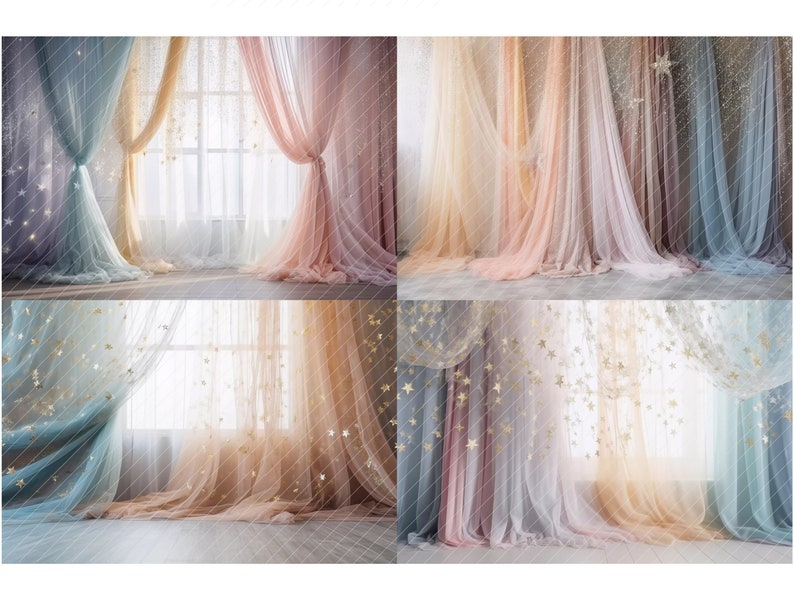 Pastel Tulle Curtains Digital Backdrops, Photoshop Overlays, Maternity ...