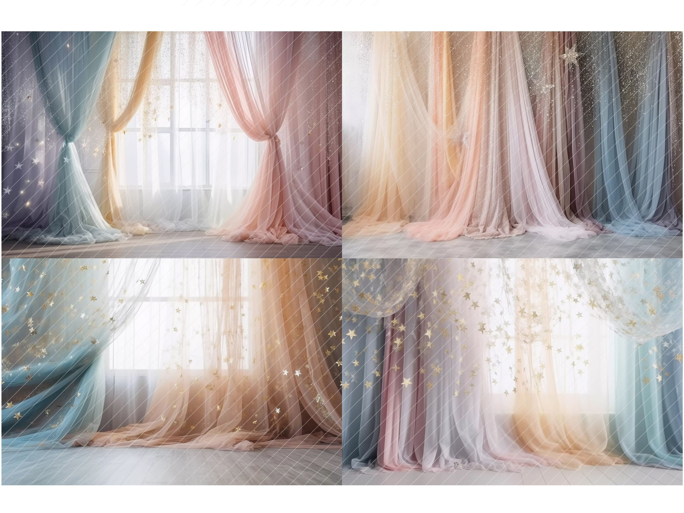 Pastel Tulle Curtains Digital Backdrops Photoshop Overlays - Etsy