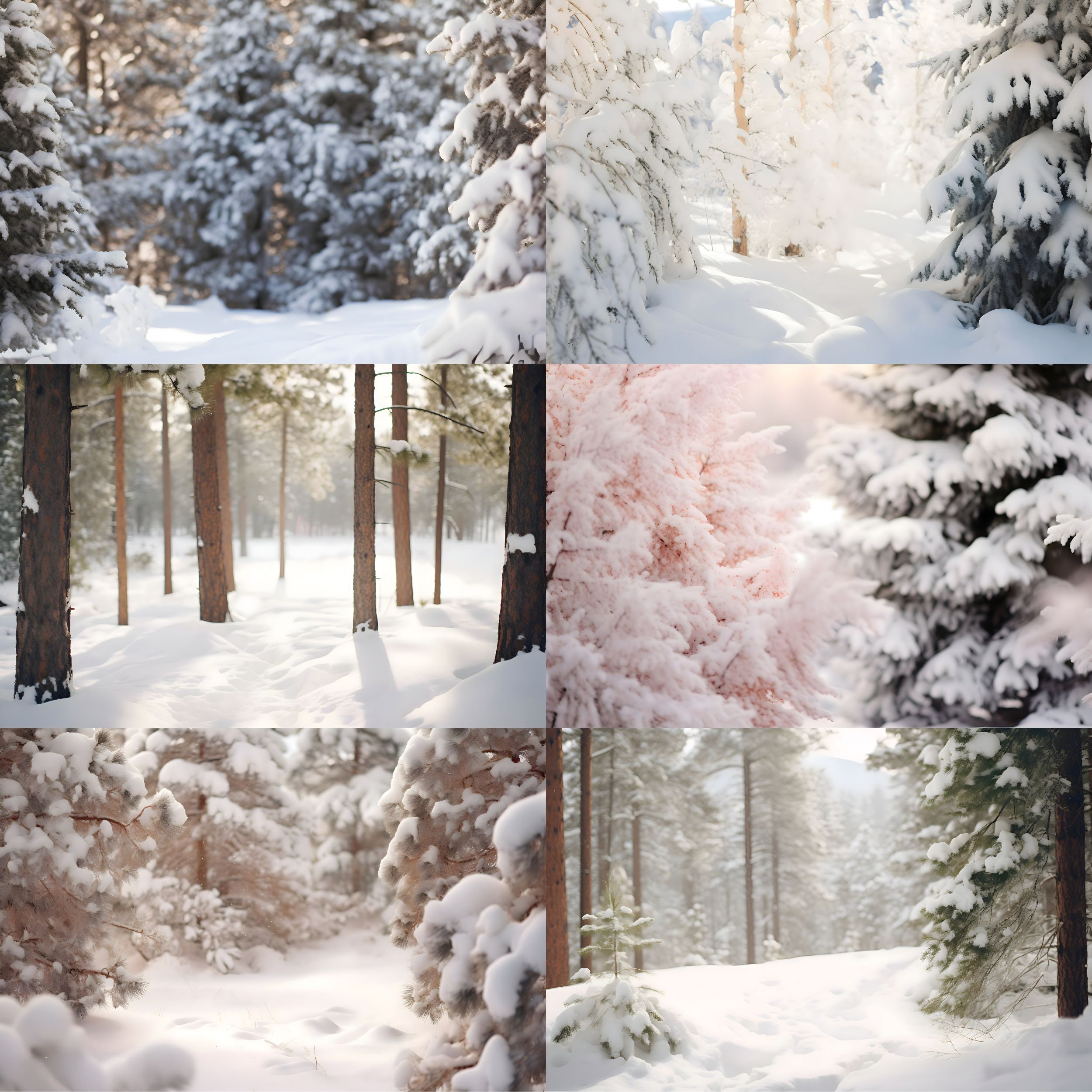 Winter Nature Scene Digital Backdrops, Snowy Forest Woods Bush ...