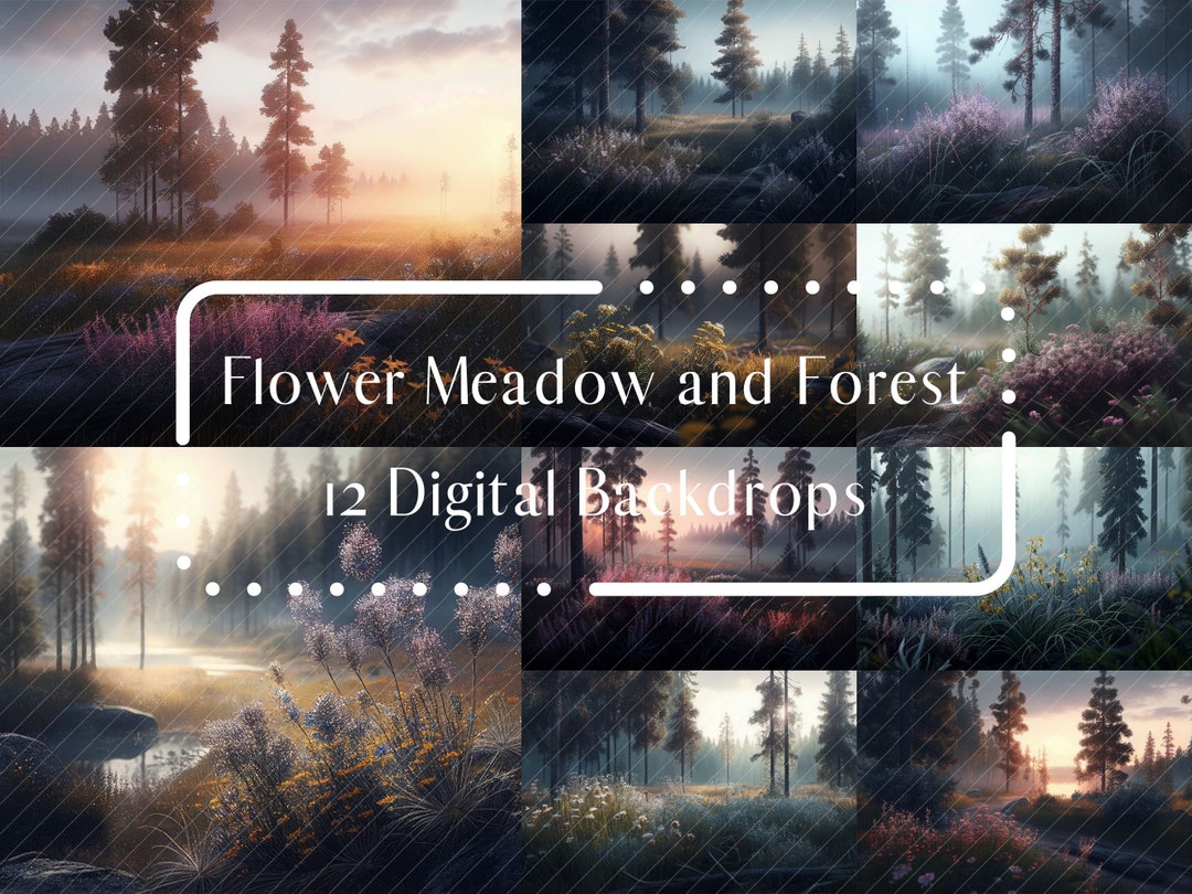 12 Flower Meadow and Forest Digital Backdrops, Photoshop Overlays ...