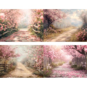 Painterly Spring Country Path Digital Backdrops, Landscape Background ...