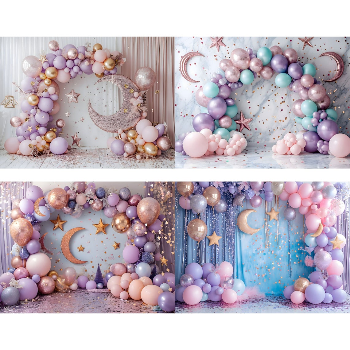 Lilac Moon Balloon Arch Digital Backdrops, Birthday Party, Cake Smash ...