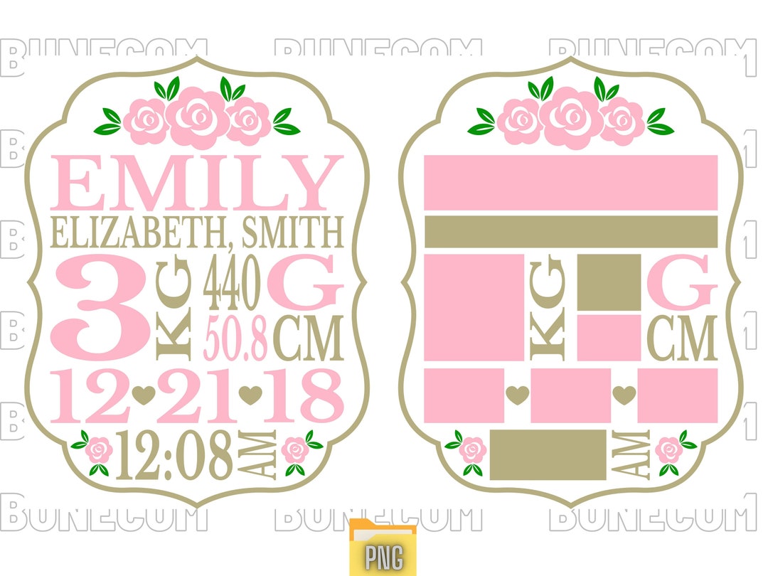 Birth Announcement Svg, Birth Stats Svg, Baby Keepsake Template Svg Dxf ...