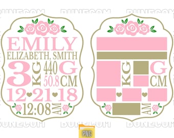 Birth Announcement Svg, Birth Stats Svg, Baby Keepsake Template Svg Dxf ...