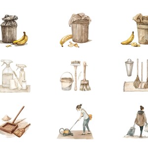 Cute Housekeeping Clipart, Watercolor Cleaning Supplies, Cleaning ...