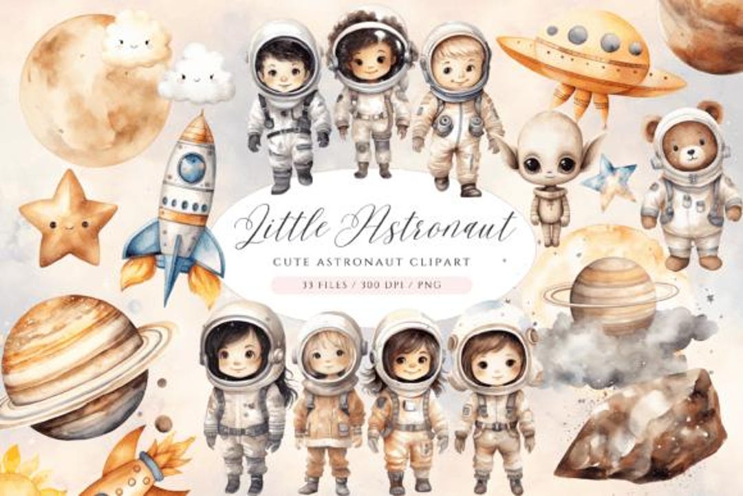 Cute Astronaut Clipart Bundle,watercolor Astronaut Clipart,cute Space ...