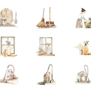 Cute Housekeeping Clipart, Watercolor Cleaning Supplies, Cleaning ...