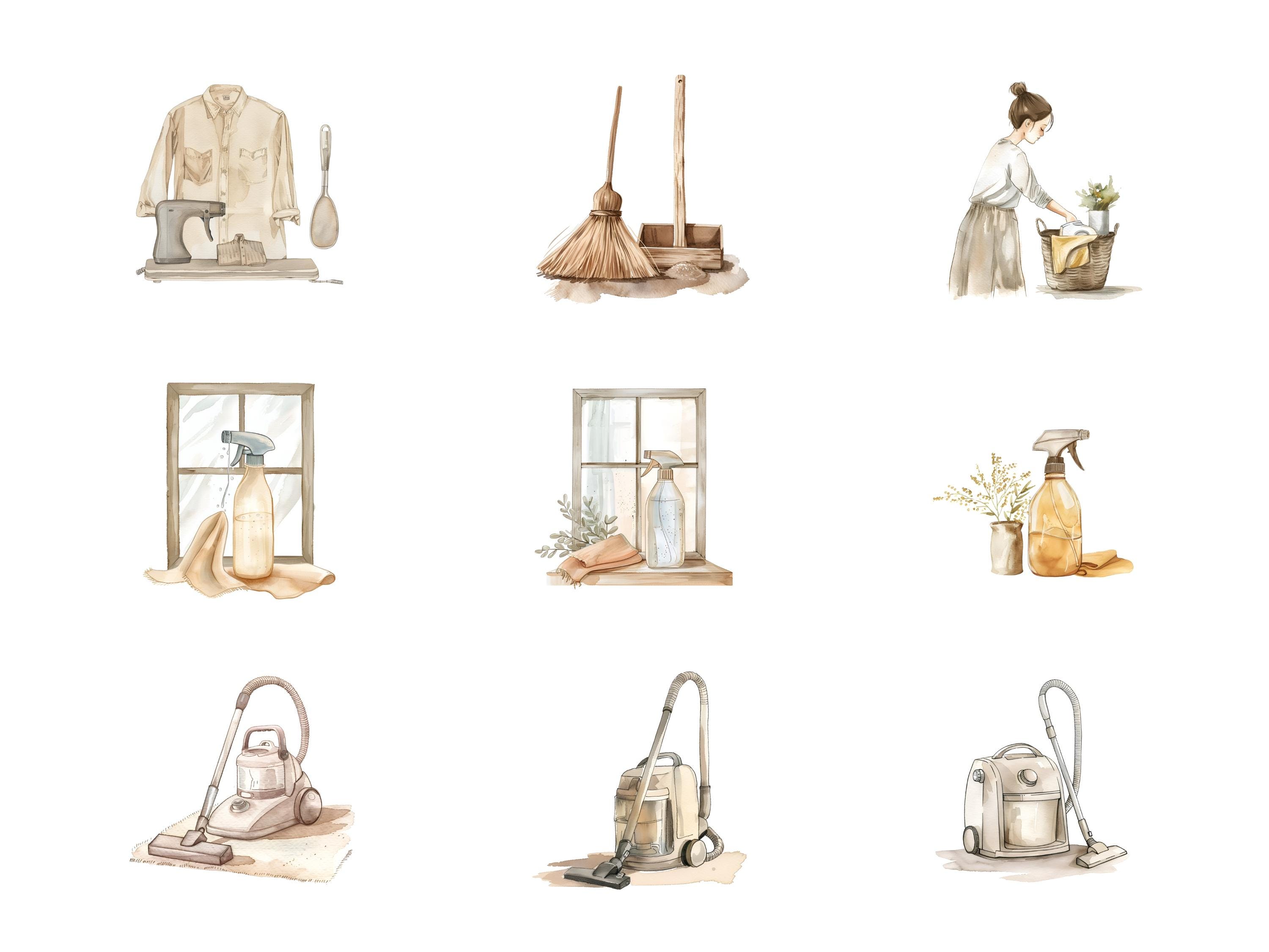 Cute Housekeeping Clipart, Watercolor Cleaning Supplies, Cleaning ...