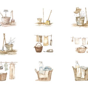 Cute Housekeeping Clipart, Watercolor Cleaning Supplies, Cleaning ...