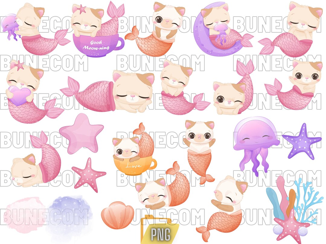 Cat Kitten Unicorn Mermaid Cupcake Topper | Sweet, Adorable Watercolor ...