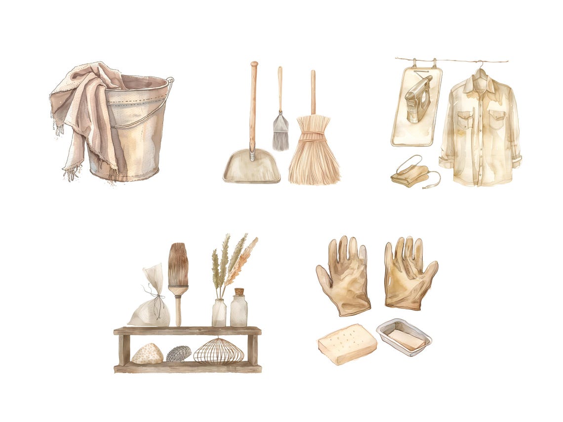 Cute Housekeeping Clipart, Watercolor Cleaning Supplies, Cleaning ...