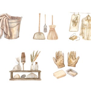 Cute Housekeeping Clipart, Watercolor Cleaning Supplies, Cleaning ...