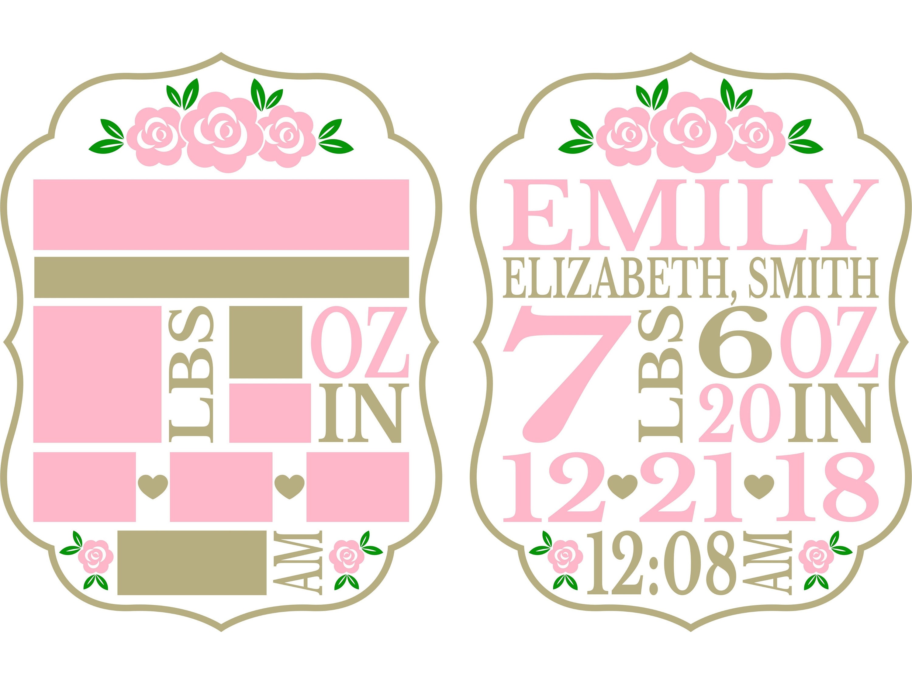 Birth Announcement Svg, Birth Stats Svg, Baby Keepsake Template Svg Dxf ...