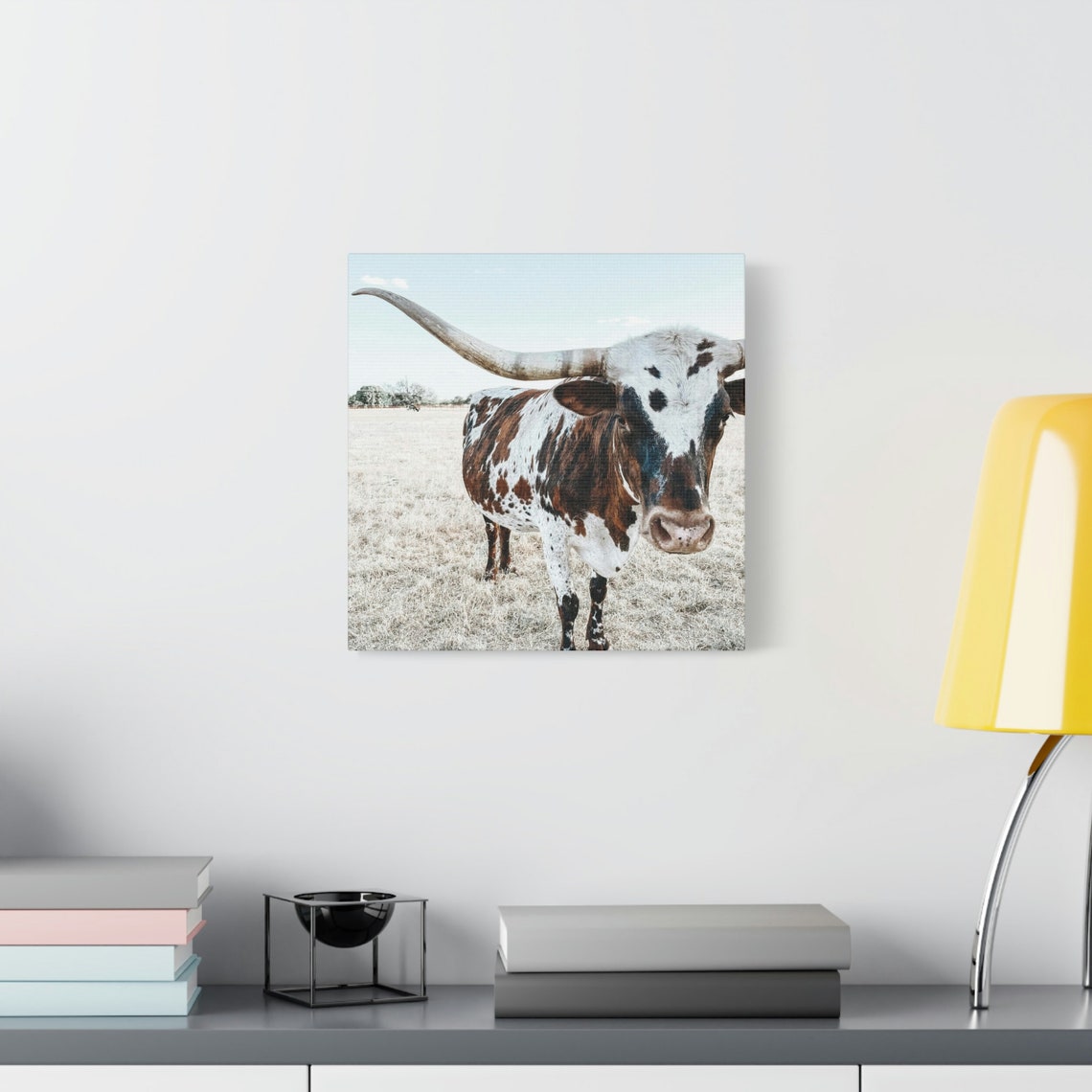 Charlotte the Longhorn Cow Square Canvas Photography Print Western Wall ...