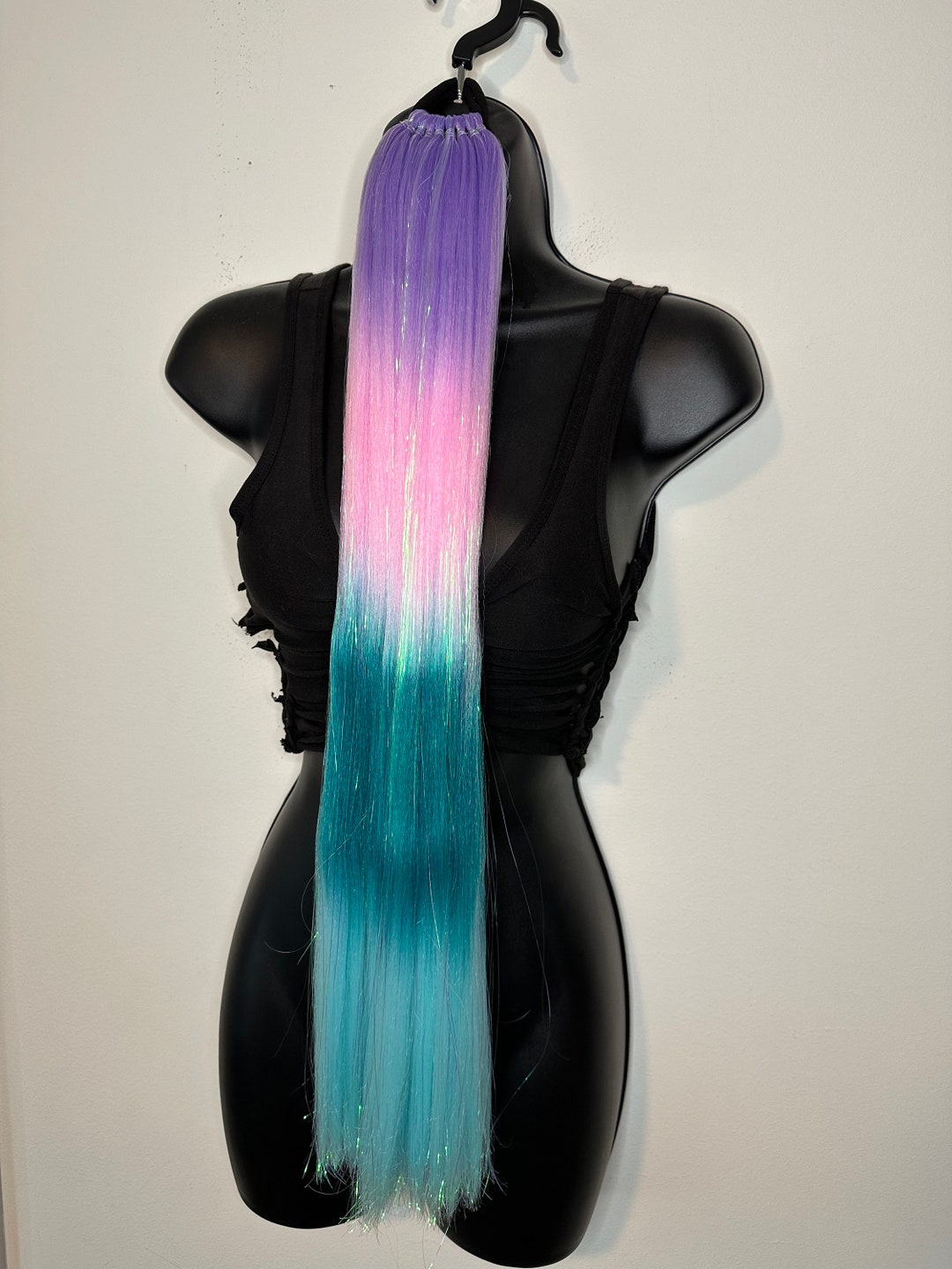 Sparkle High Quality Rave Ponytail Pre-made Rave Hair Ravers Music ...