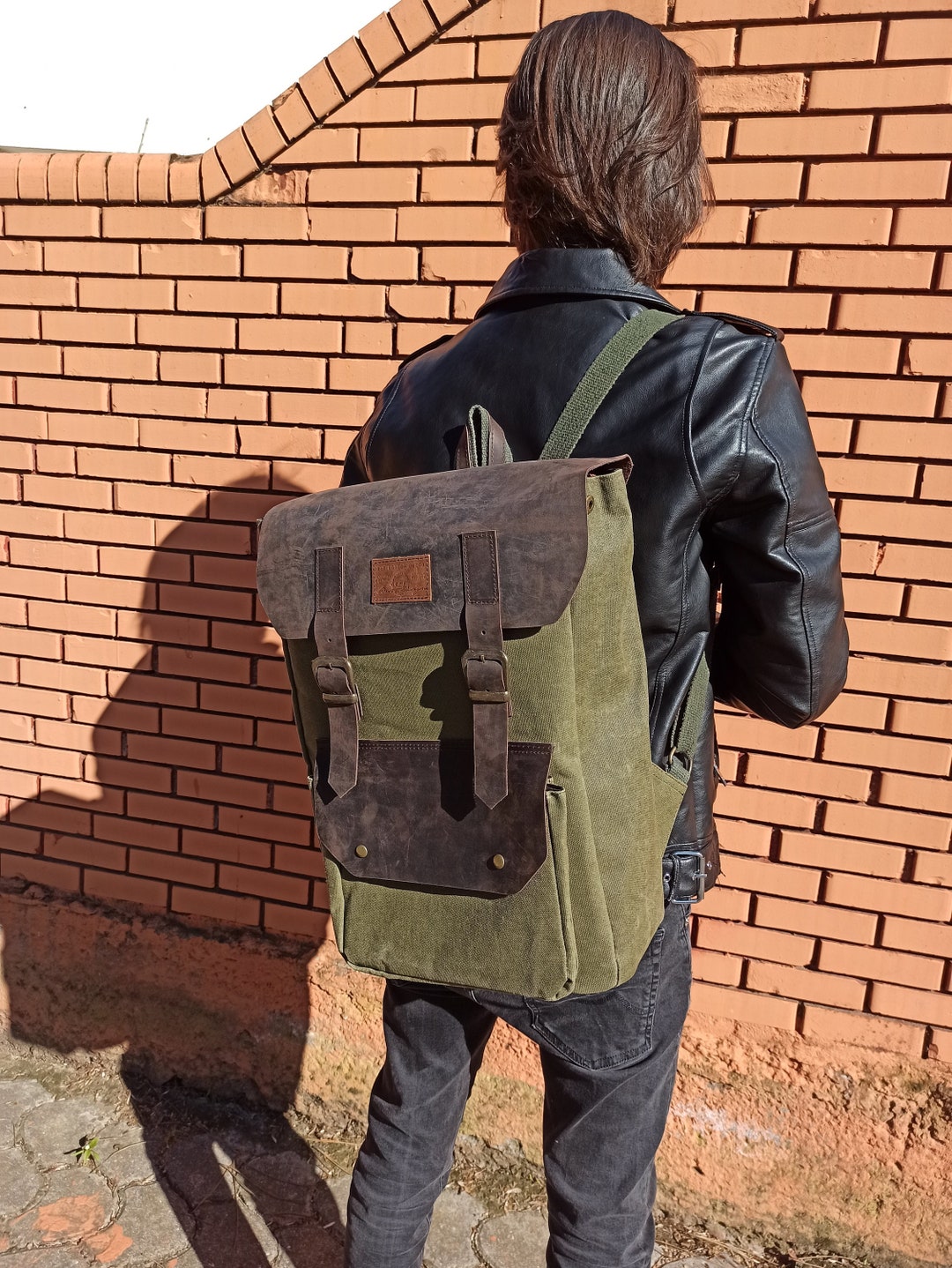 Large Waxed Canvas Backpack With Leather Cover Canvas Laptop - Etsy