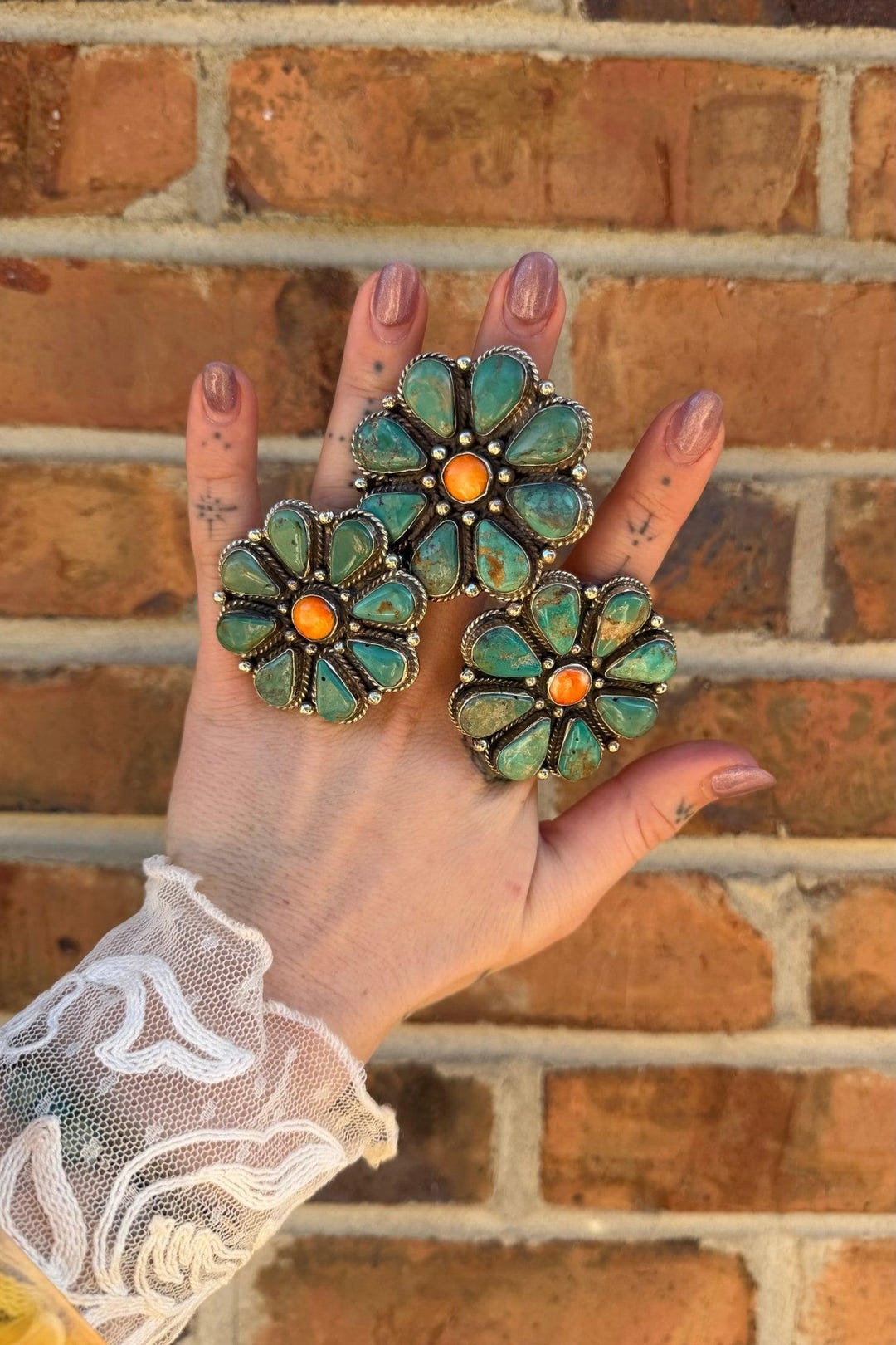 Squash Blossom Turquoise & Orange Flower Ring - Etsy