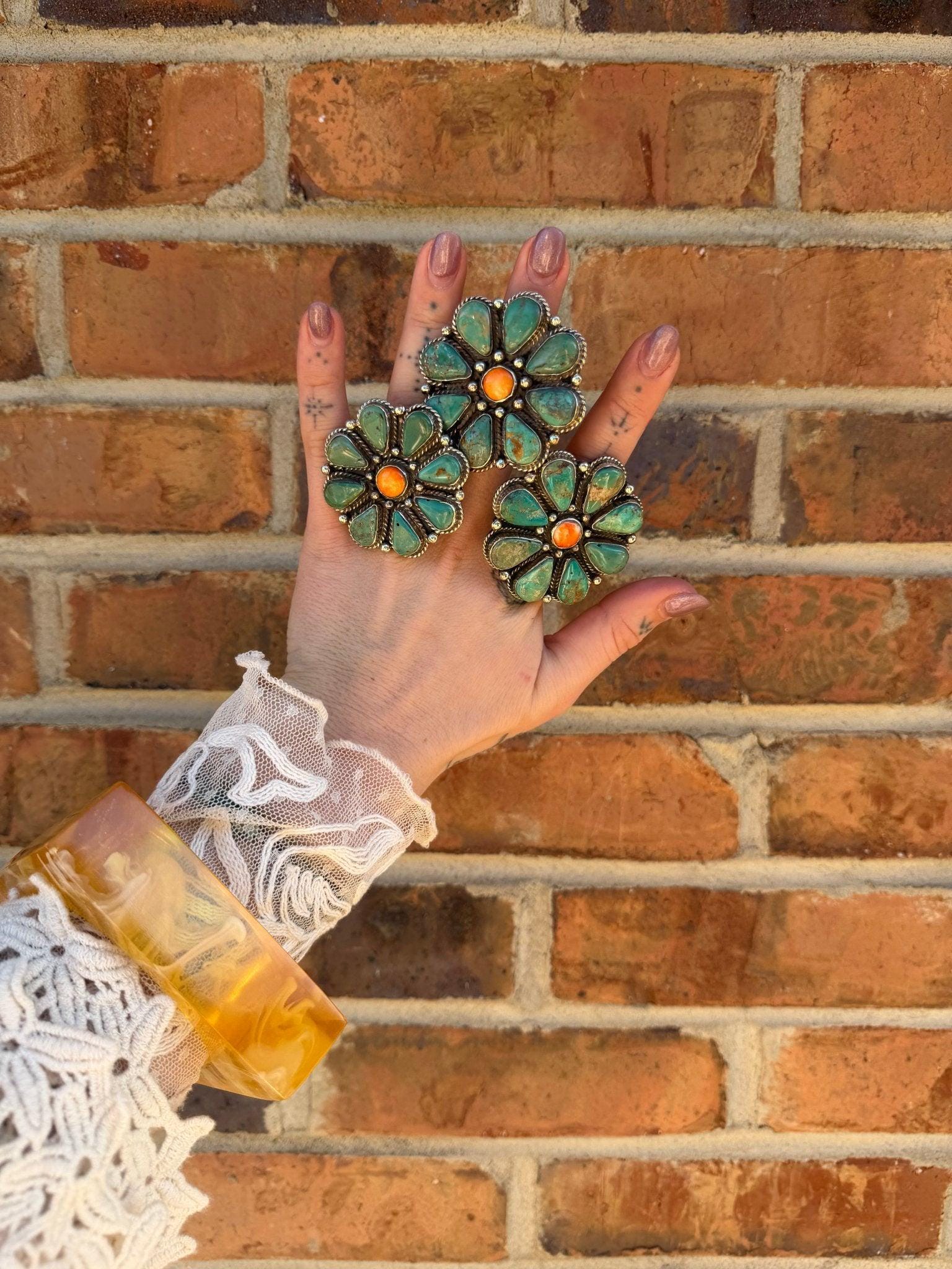 Squash Blossom Turquoise & Orange Flower Ring - Etsy