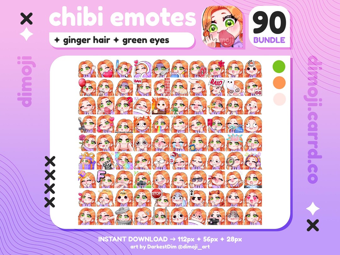 STATIC Chibi Girl Emotes | Ginger Hair / Green Eyes | MEGA Emote Pack ...