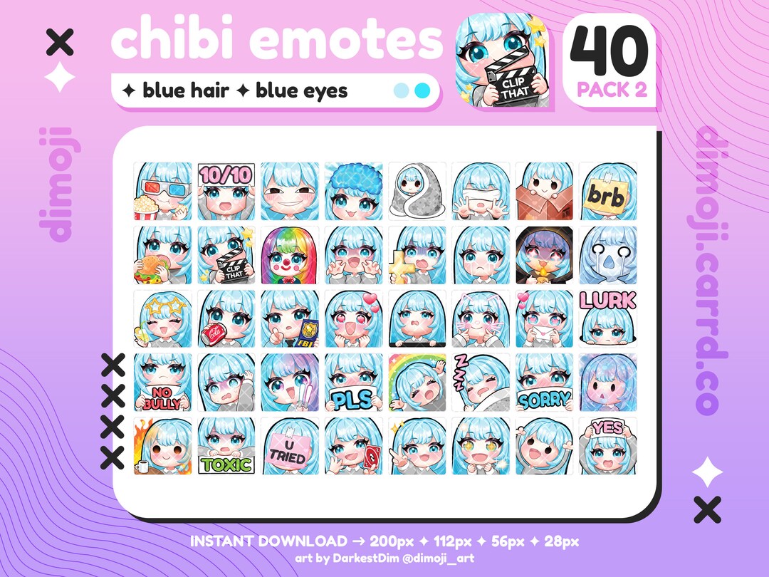 P2U Cute Chibi Blue Hair/blue Eyes Emote PACK 2 X40 | Emotes BUNDLE ...