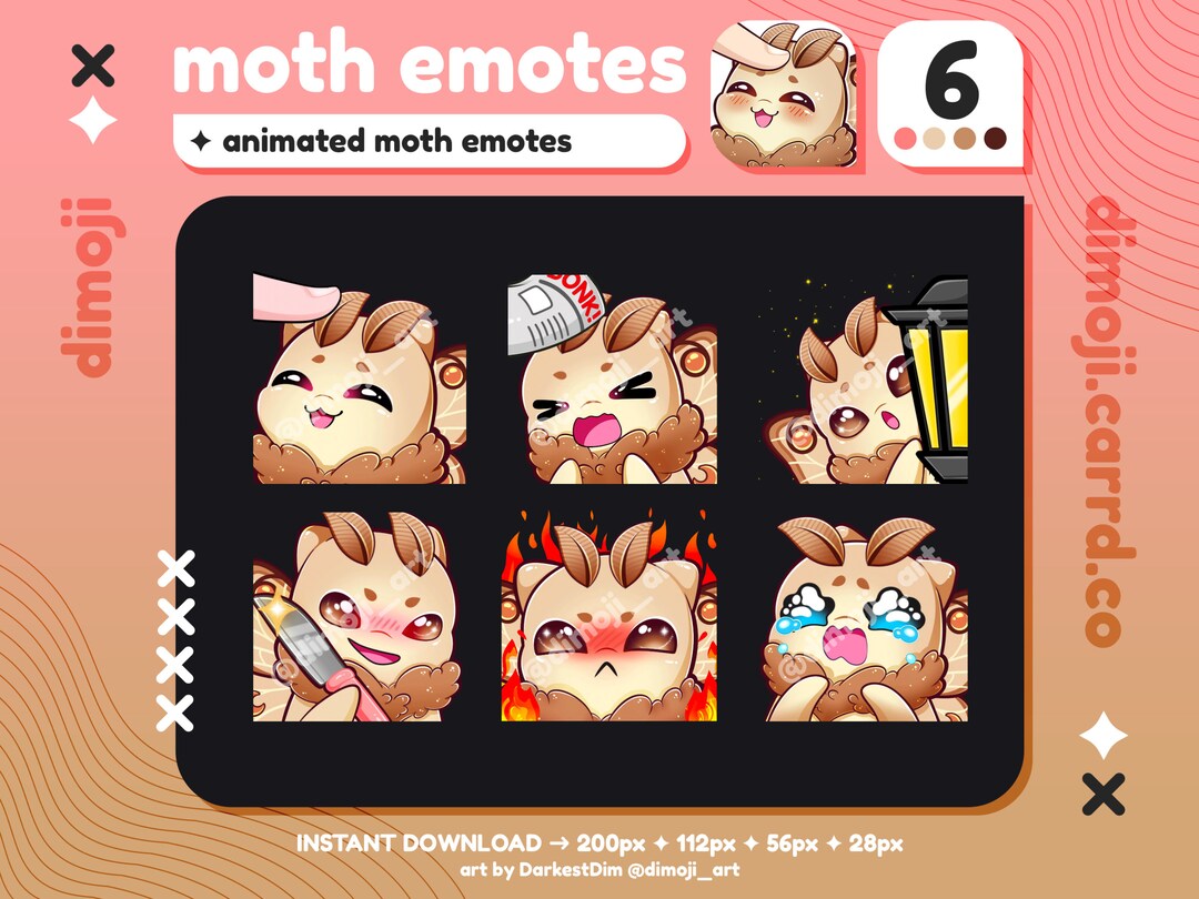 Cute Moth Animated Emotes X6 | GIF Emotes Pack | Twitch/discord/youtube ...