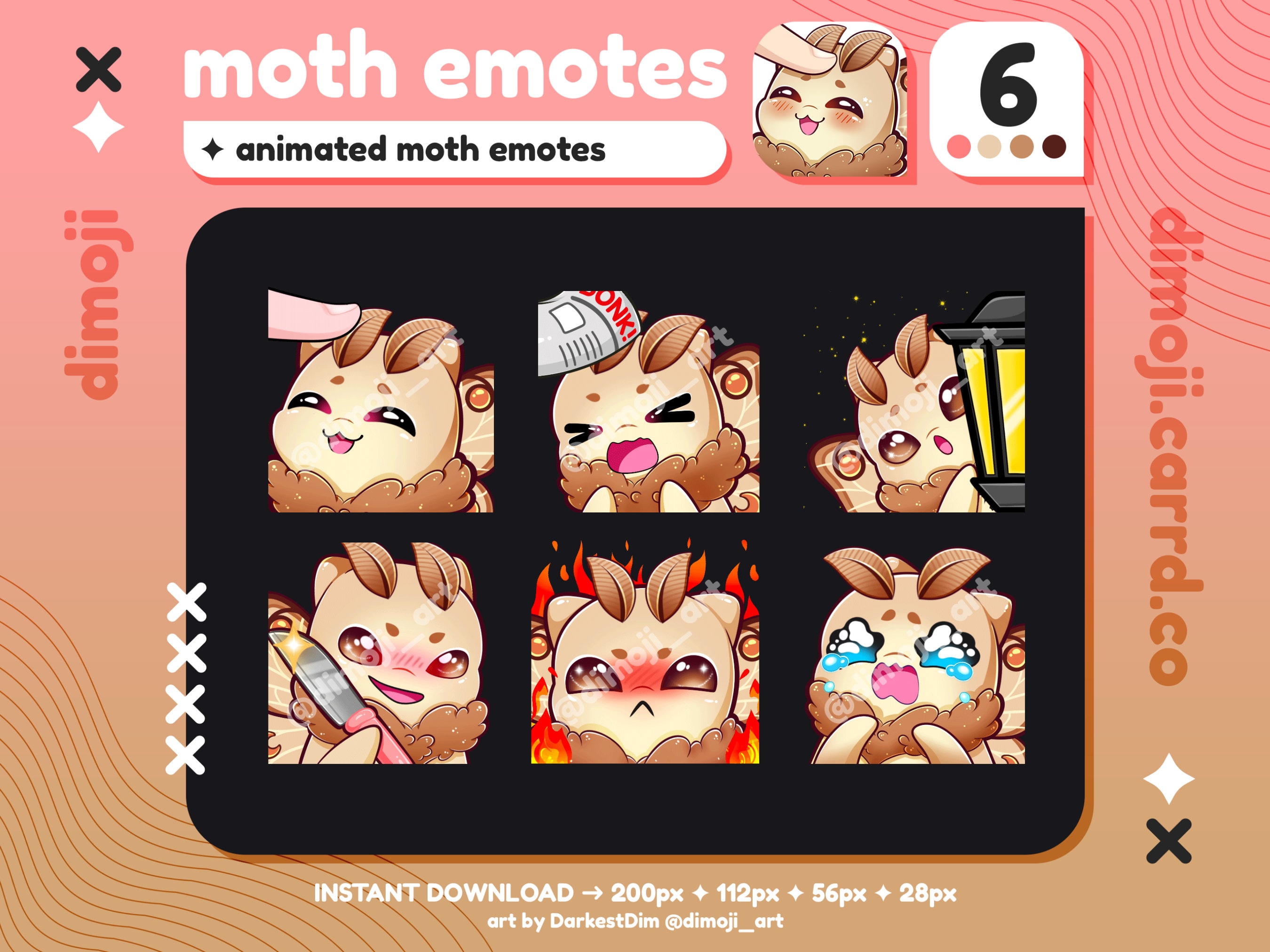 Cute Moth Animated Emotes X6 | GIF Emotes Pack | Twitch/discord/youtube ...