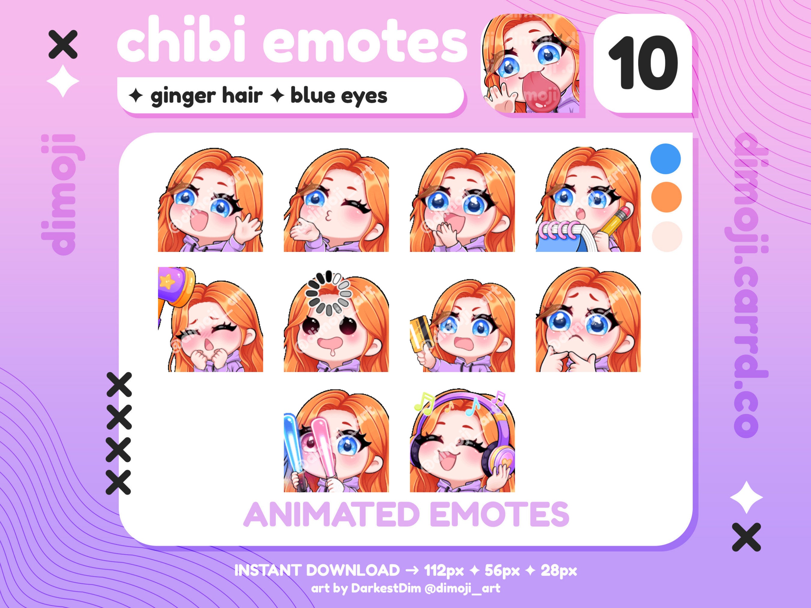 10x Chibi ANIMATED EMOTES | Red/ginger Hair/blue Eyes | Twitch/discord ...