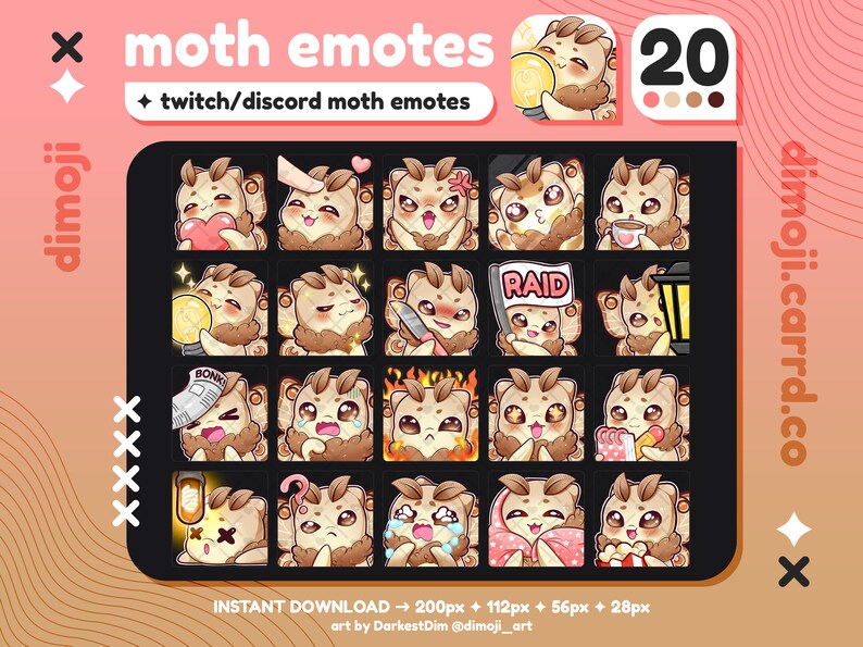 Cute Moth Emotes X20 | Emotes Pack | Twitch/discord/youtube/streaming ...
