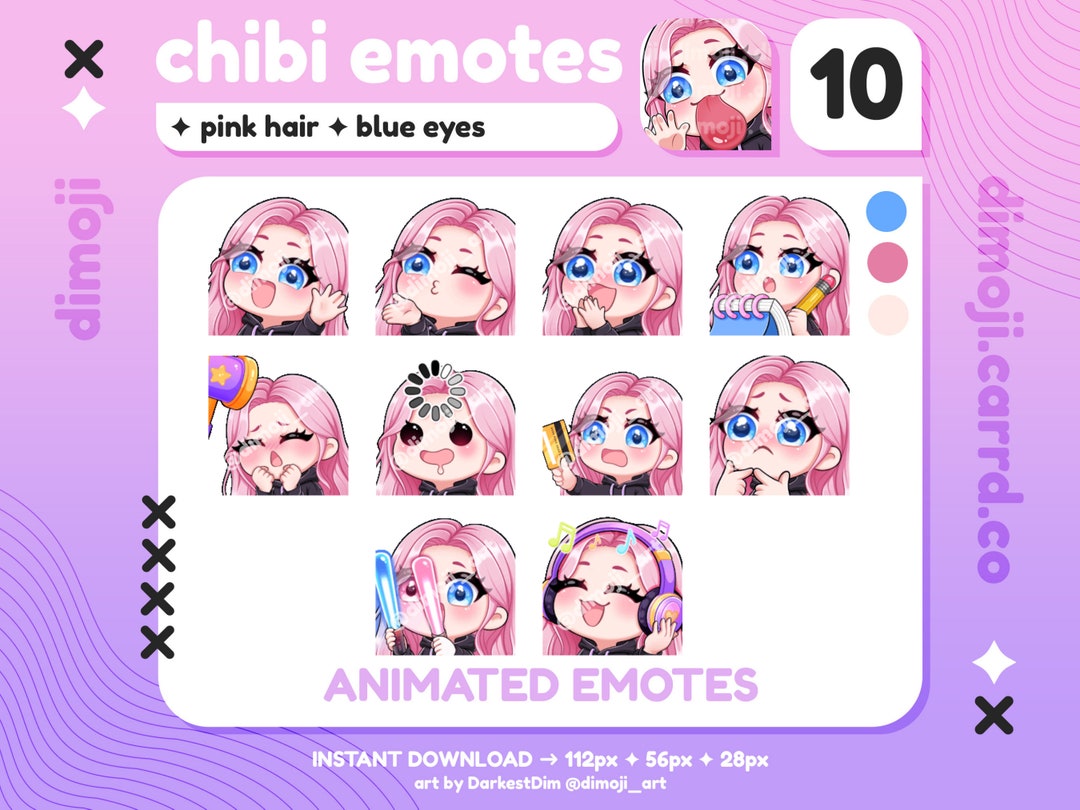 ANIMATED Chibi Girl Emotes | Pink Hair | Blue Eyes | Emote Pack | (GIF ...