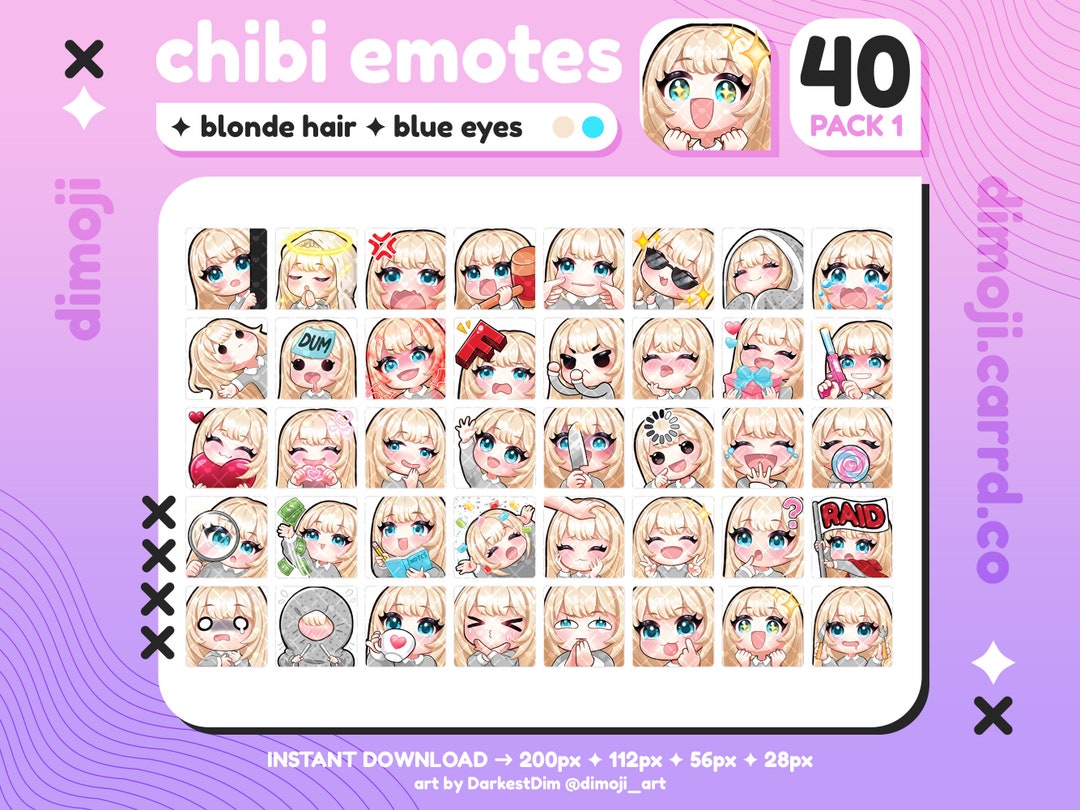 P2U Cute Chibi Blonde Hair/blue Eyes Emote PACK 1 X40 Emotes BUNDLE ...