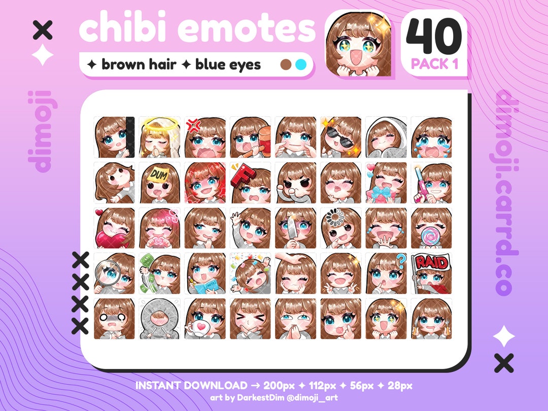 P2U Cute Chibi Brown Hair/blue Eyes Emote PACK 1 X40 | Emotes BUNDLE ...