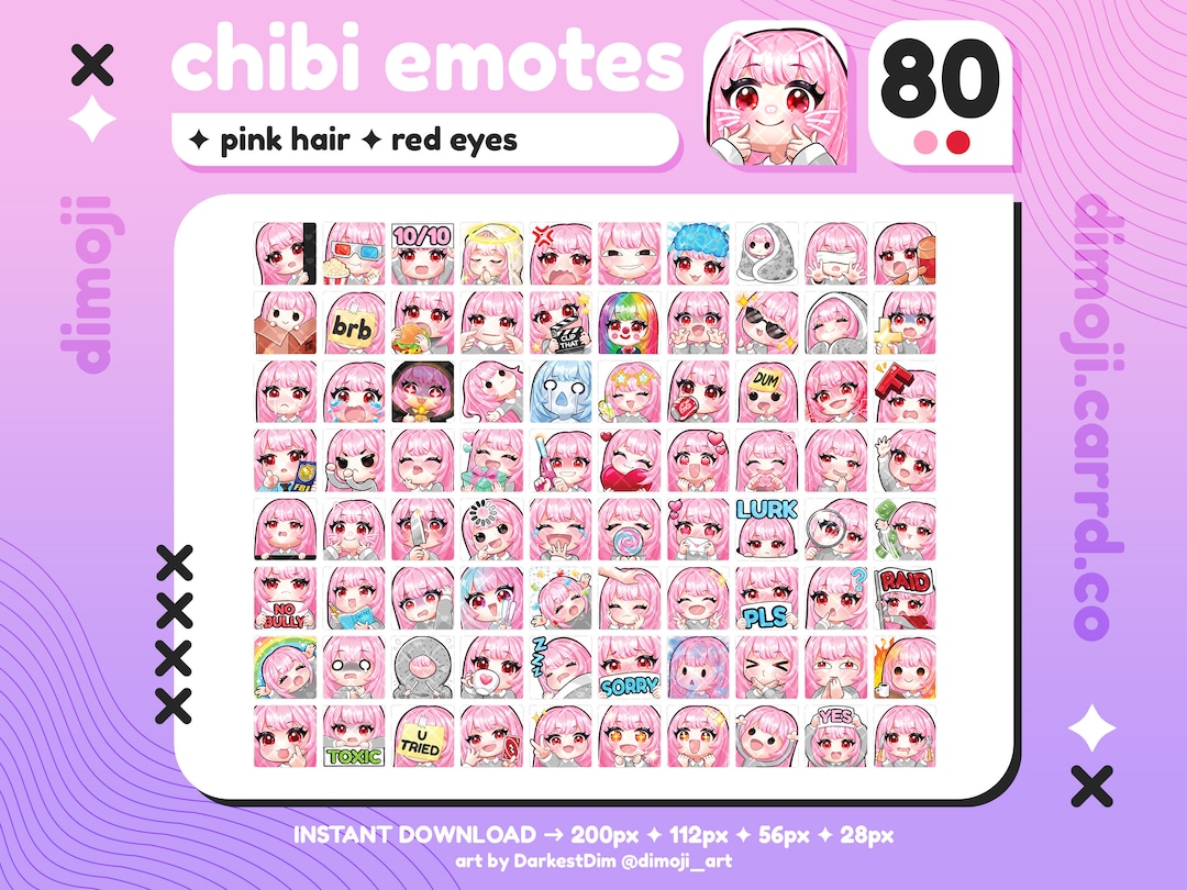 P2U Cute Chibi Pink Hair/red Eyes Emote MEGA PACK X80 Emotes BUNDLE ...
