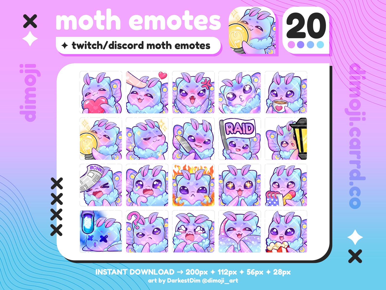 Cute Moth Emotes X20 | Emotes Pack | Twitch/discord/youtube/streaming ...