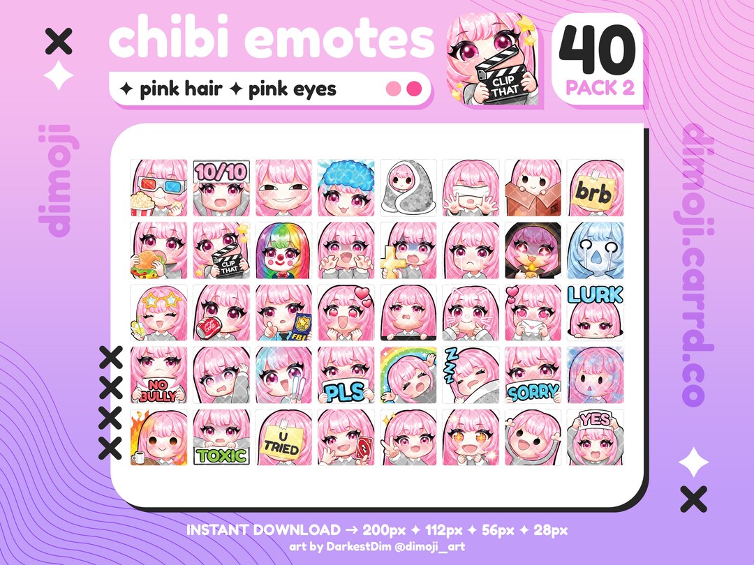 P2U Cute Chibi Pink Hair/pink Eyes Emote PACK 2 X40 | Emotes BUNDLE ...