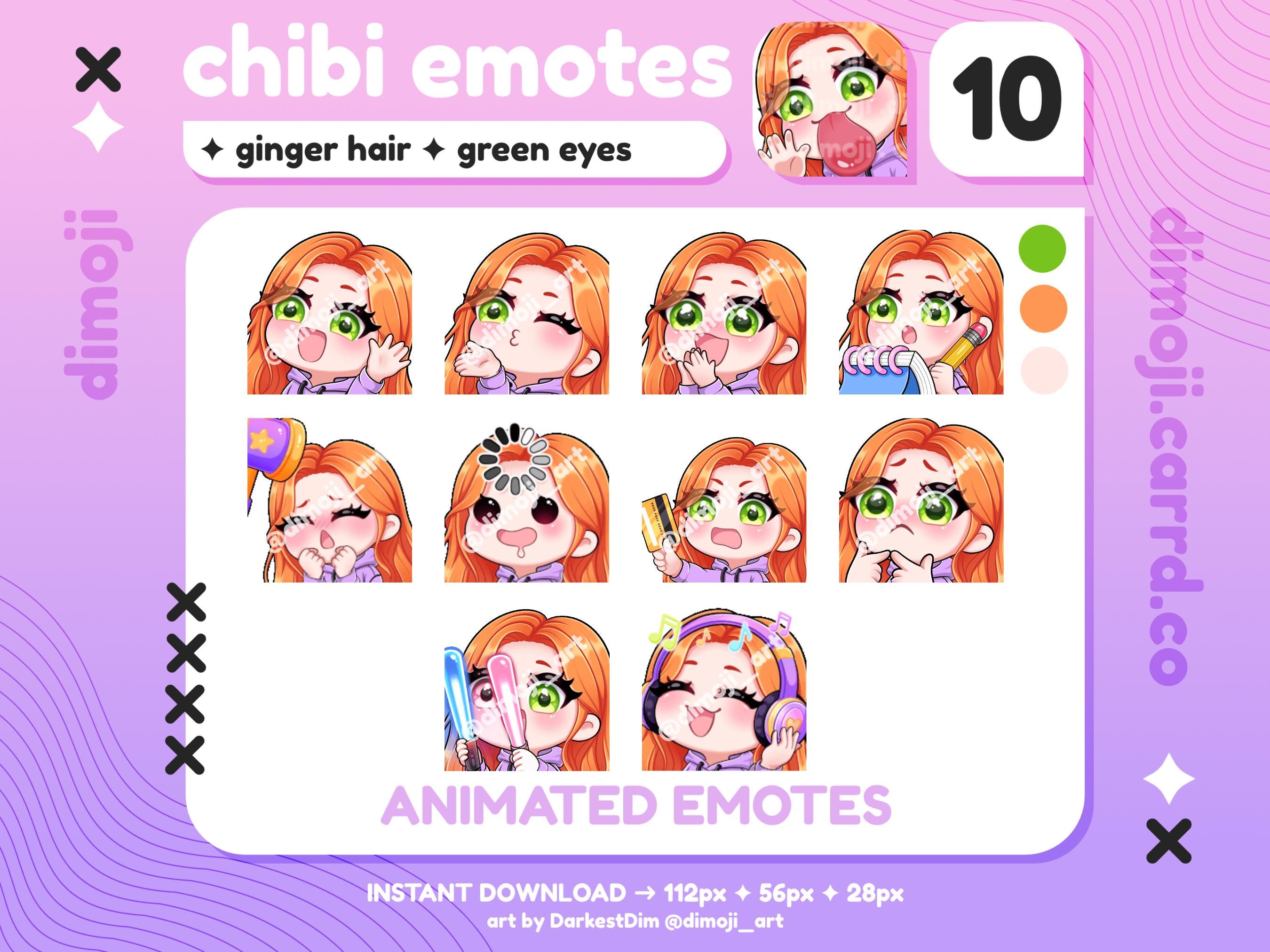 10x Chibi ANIMATED EMOTES | Red/ginger Hair/green Eyes | Twitch/discord ...