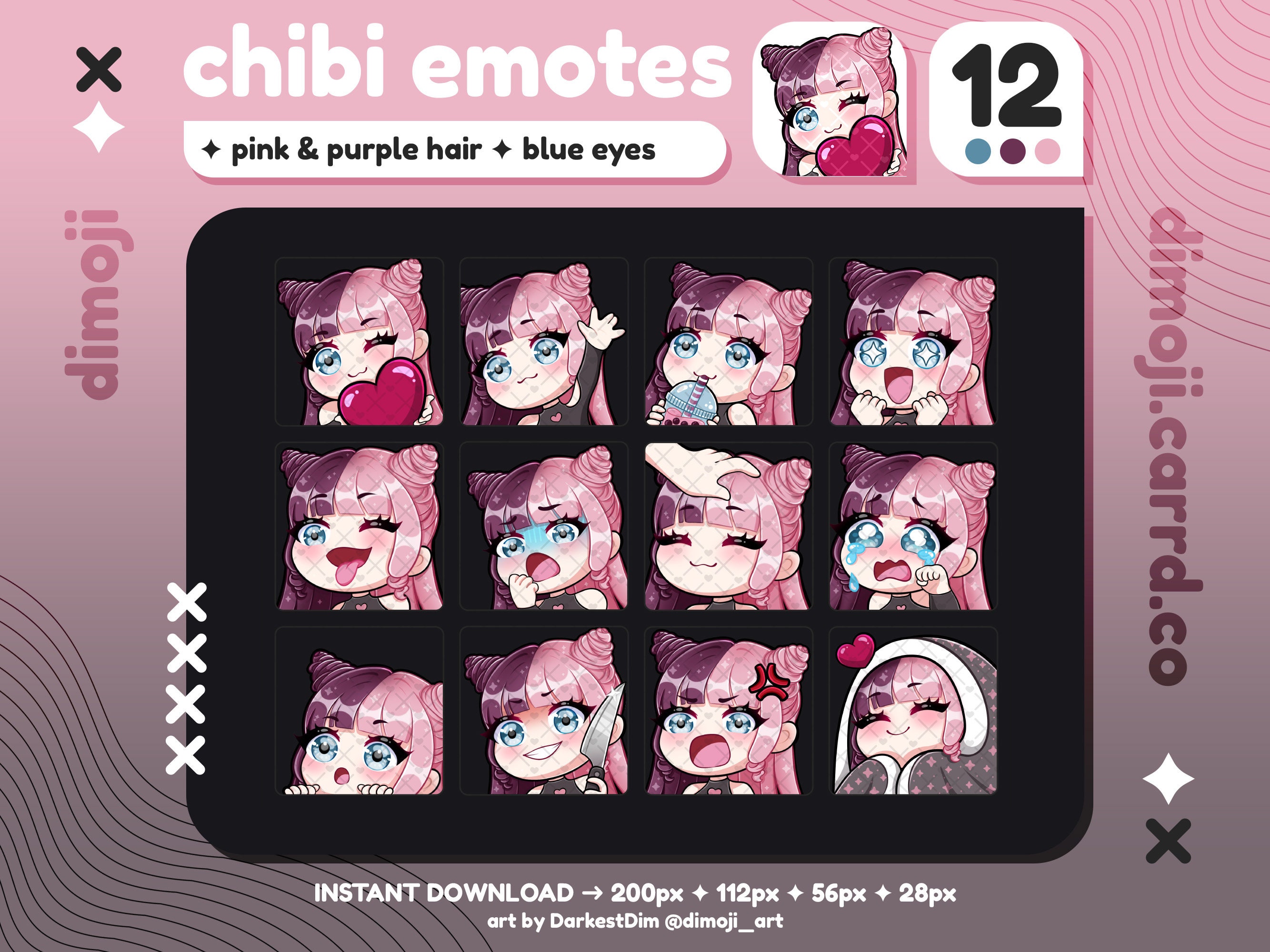 Cute Girl Chibi Emotes X12 Emote Pack Twitch/discord/youtube/streaming ...