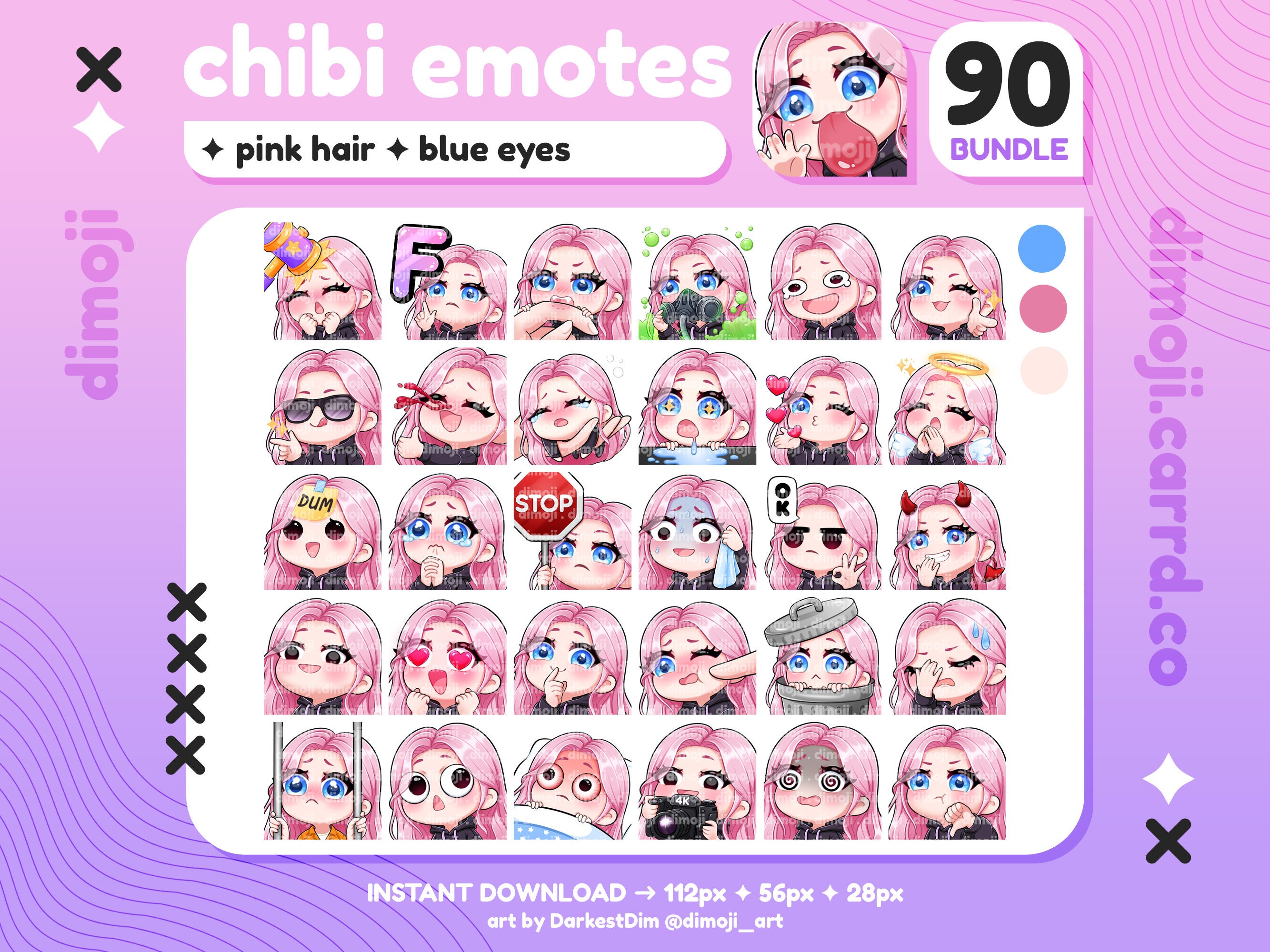 X90 Chibi Emotes MEGA PACK/BUNDLE Pink Hair/blue Eyes Twitch/discord ...