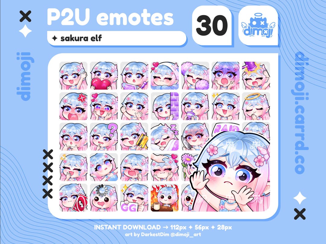P2U Chibi Elf / Elven Emotes (30) | Pink / Blue Hair | Pink / Blue Eyes ...